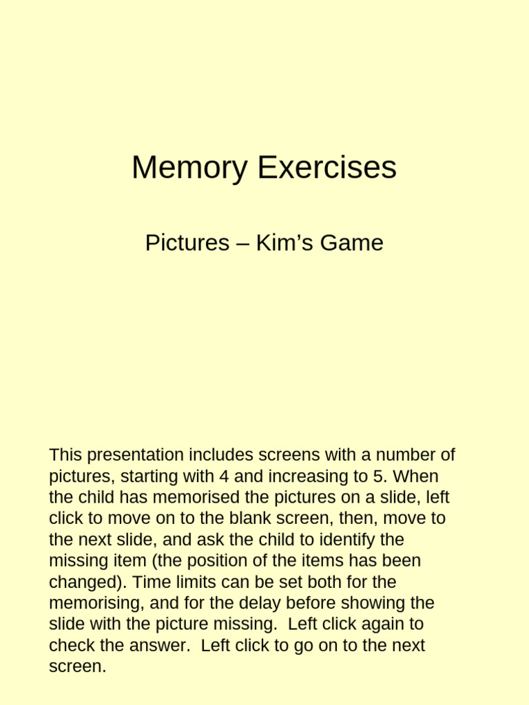 Memory Kims Game 4 and 5 Objects | PDF