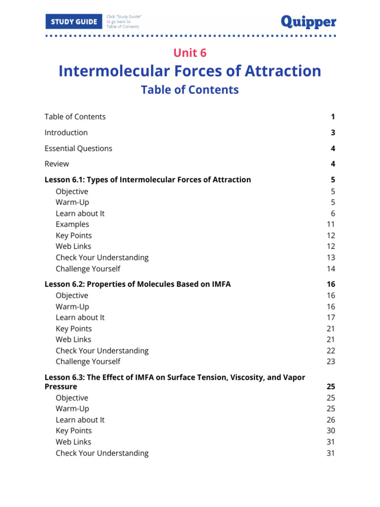 PS SHS Unit 6 Intermolecular Forces of Attraction (Study Guide) | PDF ...