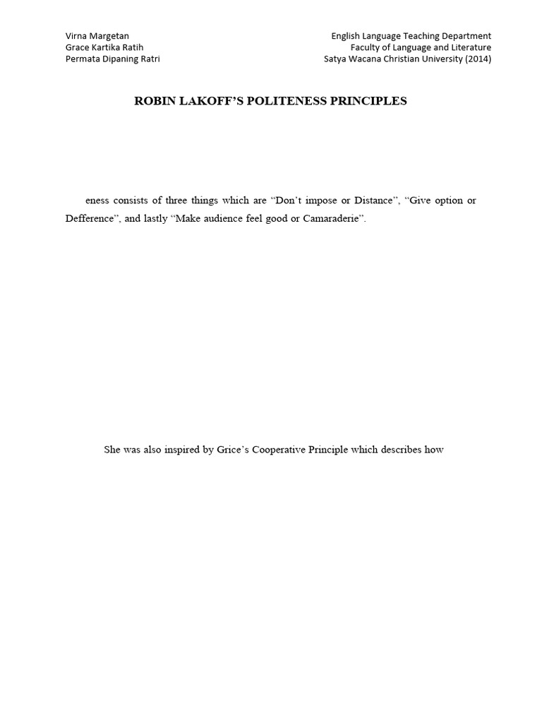 Robin Lakoff S Politeness Principles | PDF | Human Communication ...