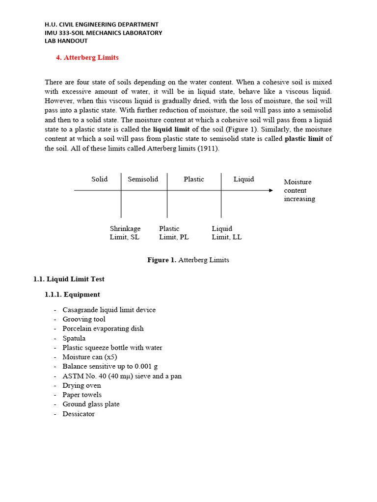 LAB #4_Atterberg Limits_handout | PDF | Applied And Interdisciplinary ...