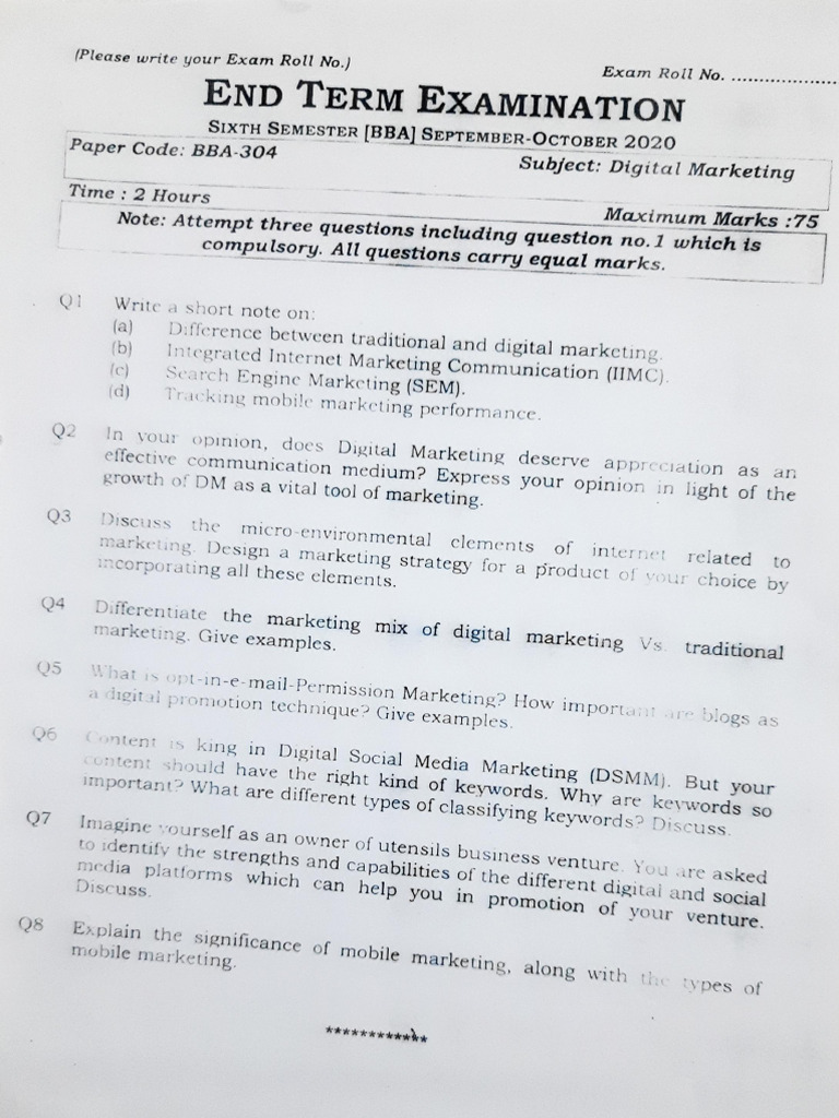 BBA 6th SEM - QP | PDF