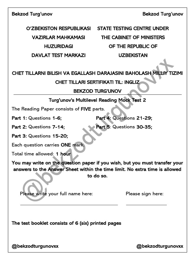 Turg'Unov's Multilevel Reading Mock Test 2 | PDF | Falconry | Birds