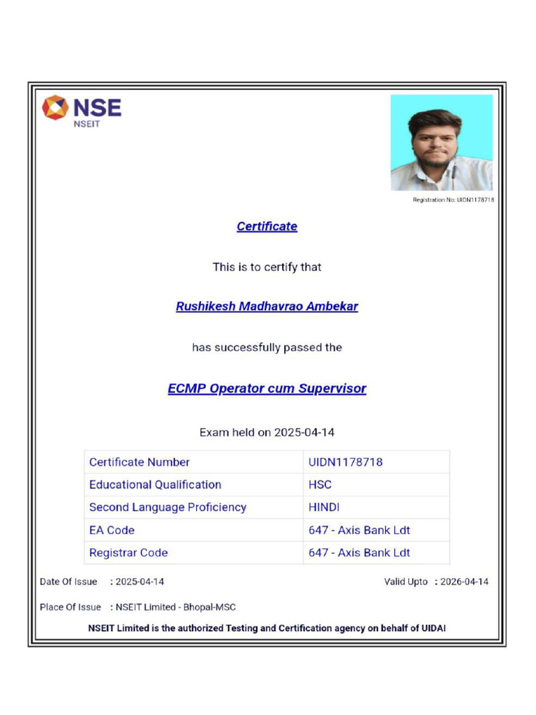 Rushikesh Madhavrao Ambekar Certificate | PDF