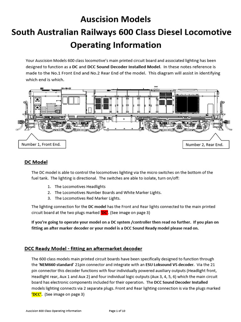 Auscision 600 Class DCC Operating Information | PDF | Electrical ...
