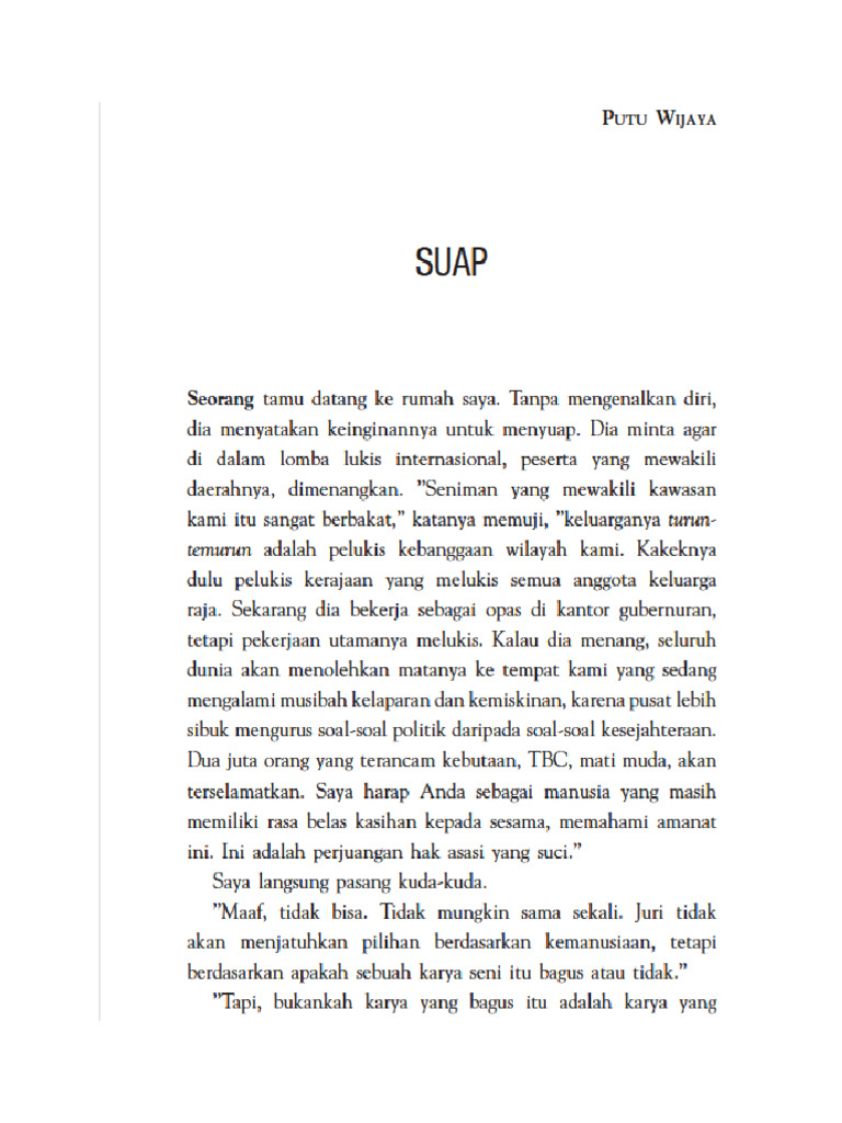 Cerpen SUAP Putu Wijaya Dan Sinopsisnya | PDF
