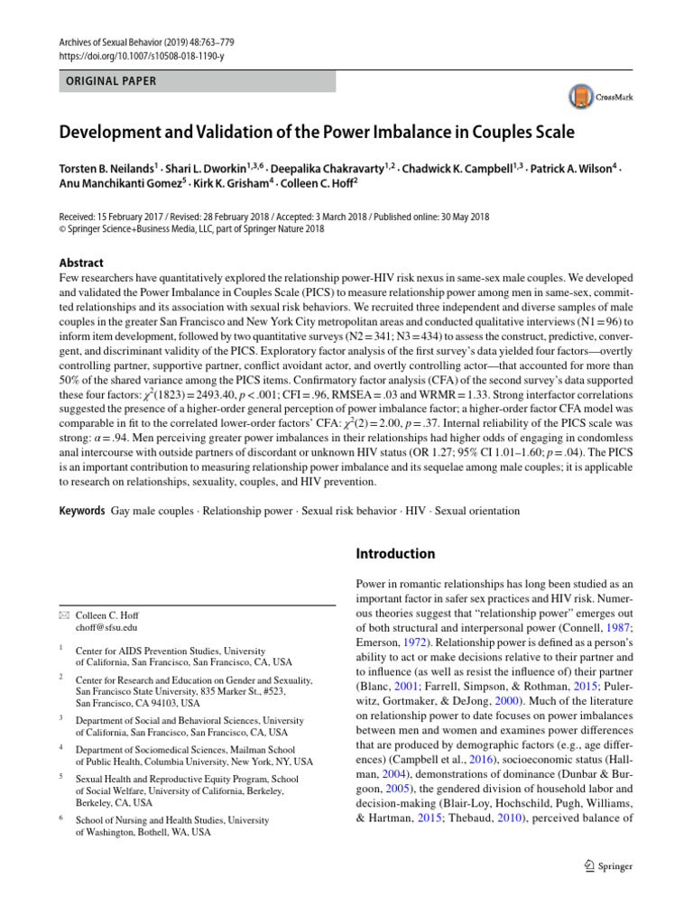 Development and Validation of The Power Imbalance in Couples Scale ...