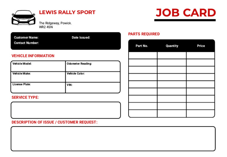 Automotive Job Card Template | PDF