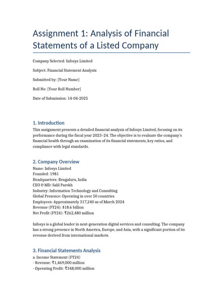 Infosys Financial Analysis Assignment | PDF | Revenue | Balance Sheet