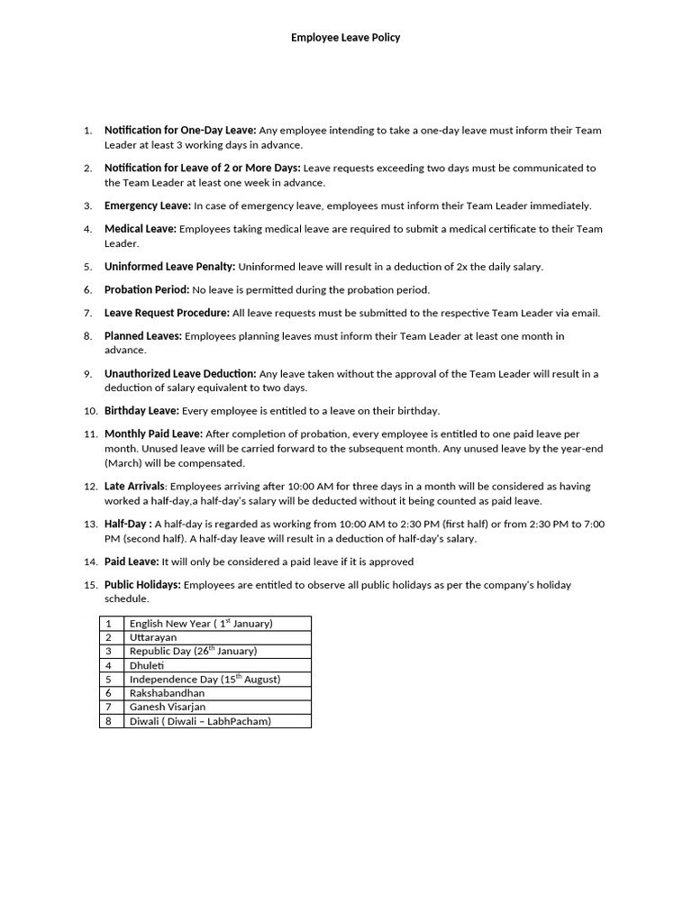 Employee Leave Policy | PDF