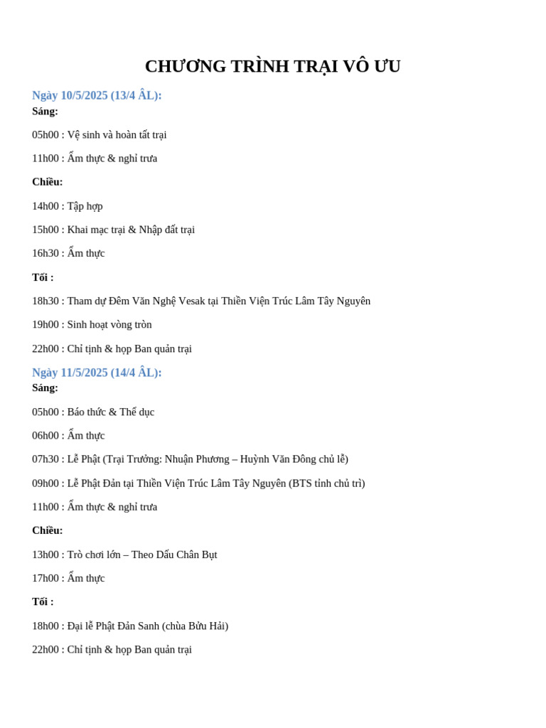 Chương Trình TR I Vô Ưu | PDF