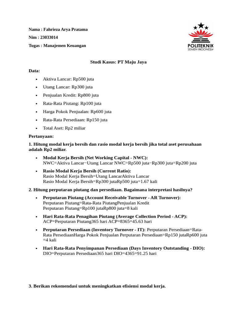 Manajemen Keuangan-Ainur Faizah-23035003 | PDF