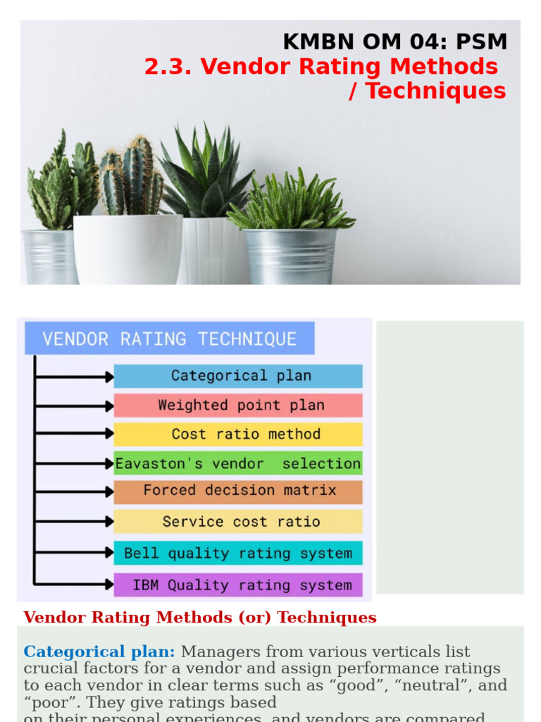 2.3. Vendor Rating Methods | PDF | Supply Chain | Prices