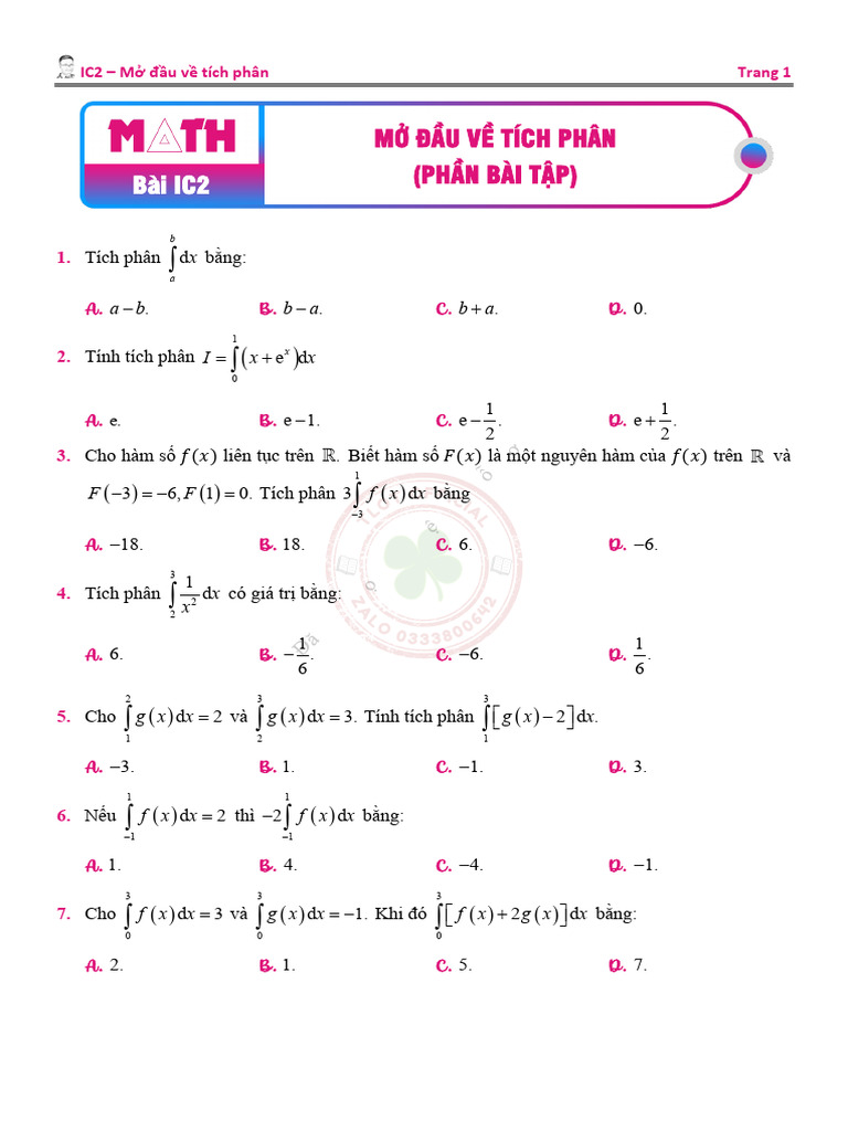 IC2 - Mở đầu về tích phân | PDF