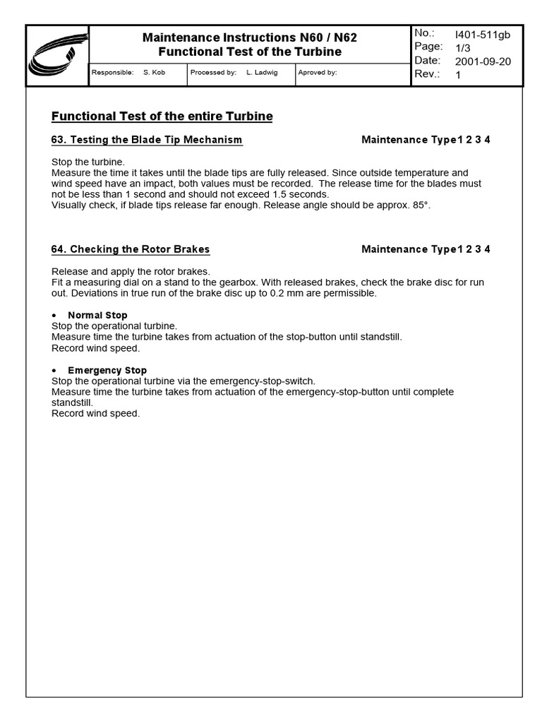 Turbine Maintenance Instructions N60/N62 | PDF | Mechanical Engineering | Equipment