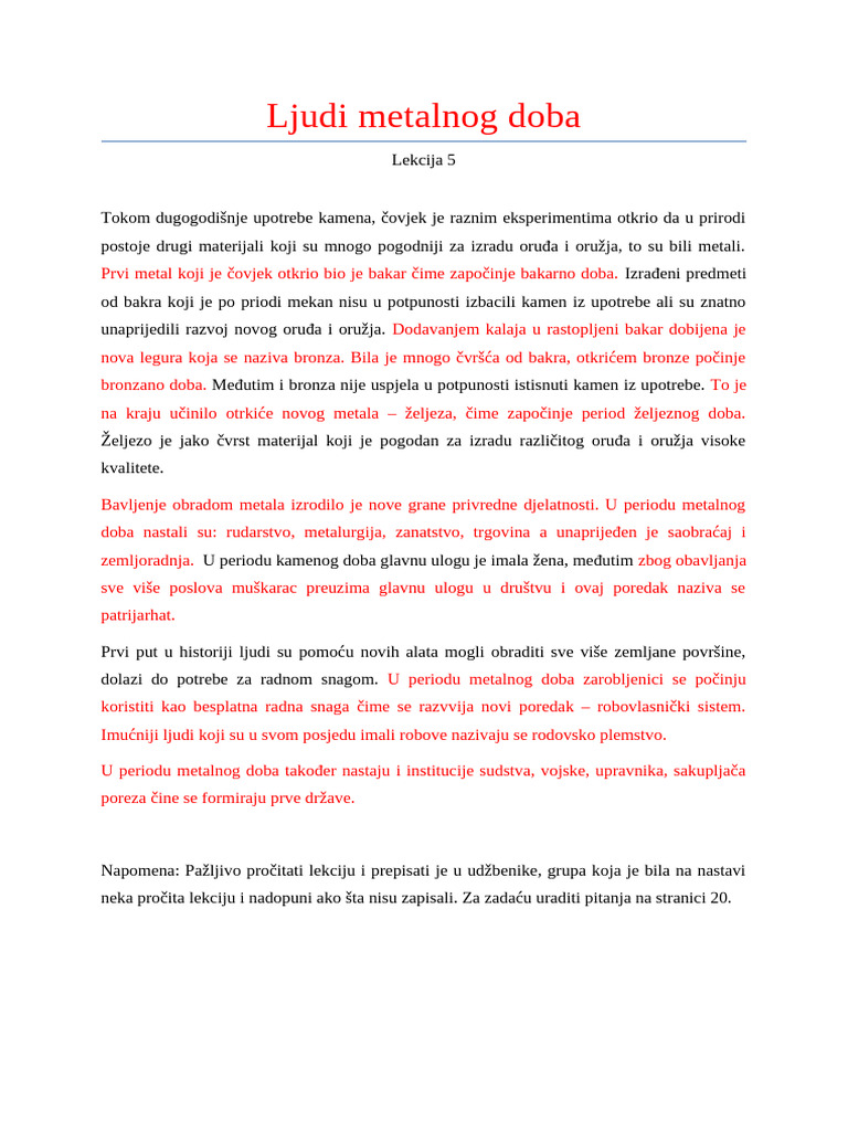 Lekcija 5 - Ljudi Metalnog Doba | PDF