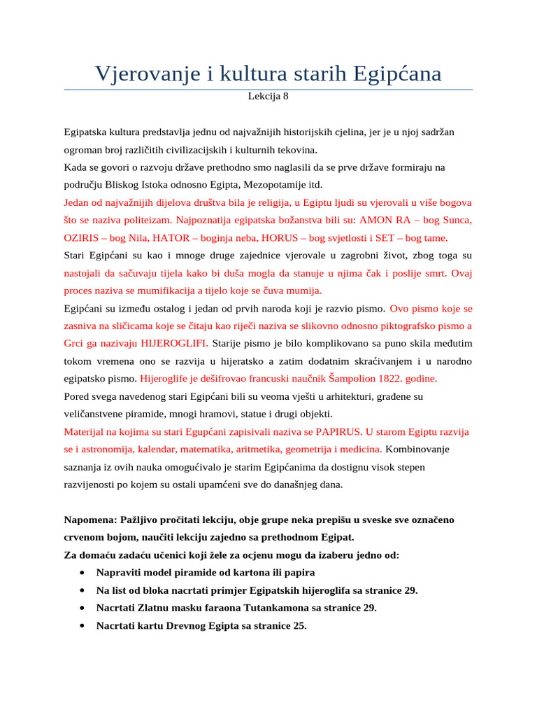 Lekcija 8 - Vjerovanje I Kultura Starih Egipćana | PDF