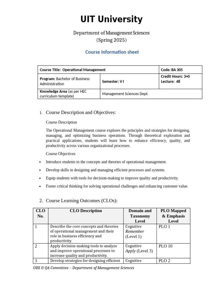Operational Management Course Overview | PDF | Operations Management ...