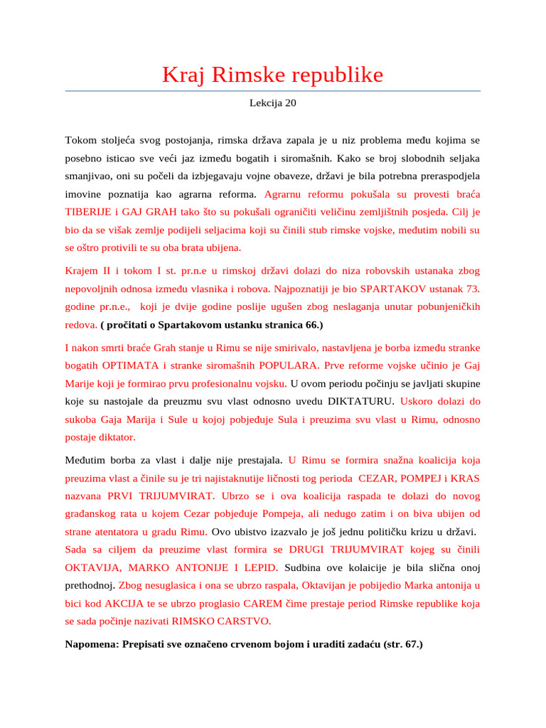 Lekcija 20 - Kraj Rimske republike | PDF