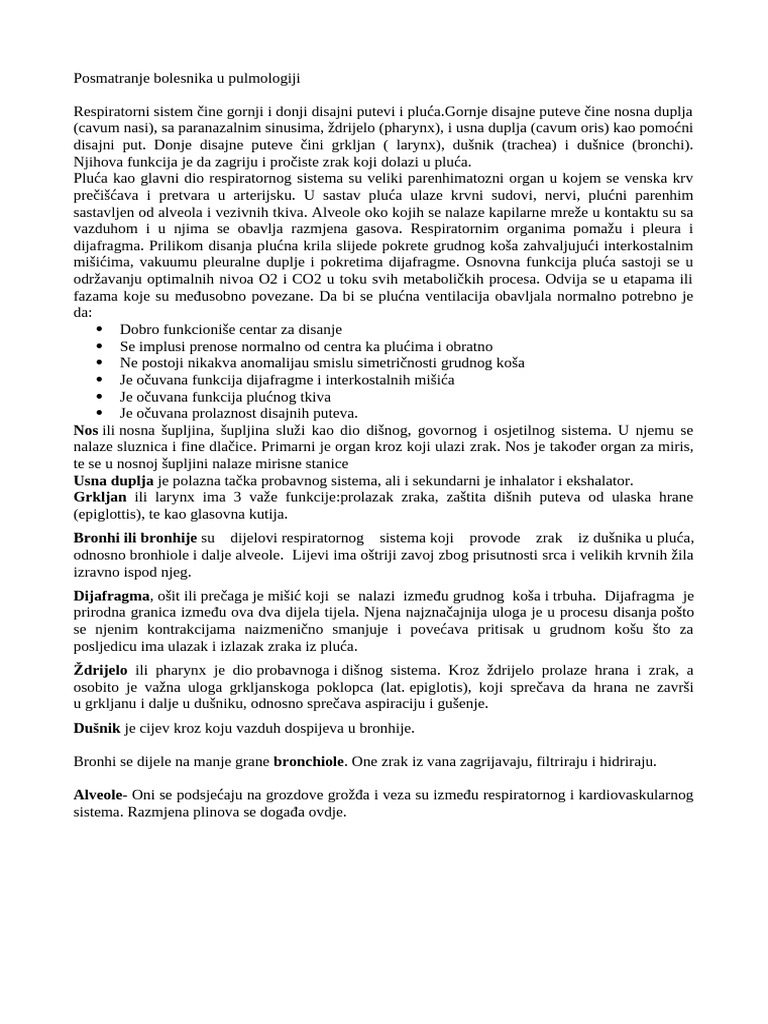 Posmatranje Bolesnika U Pulmologiji | PDF