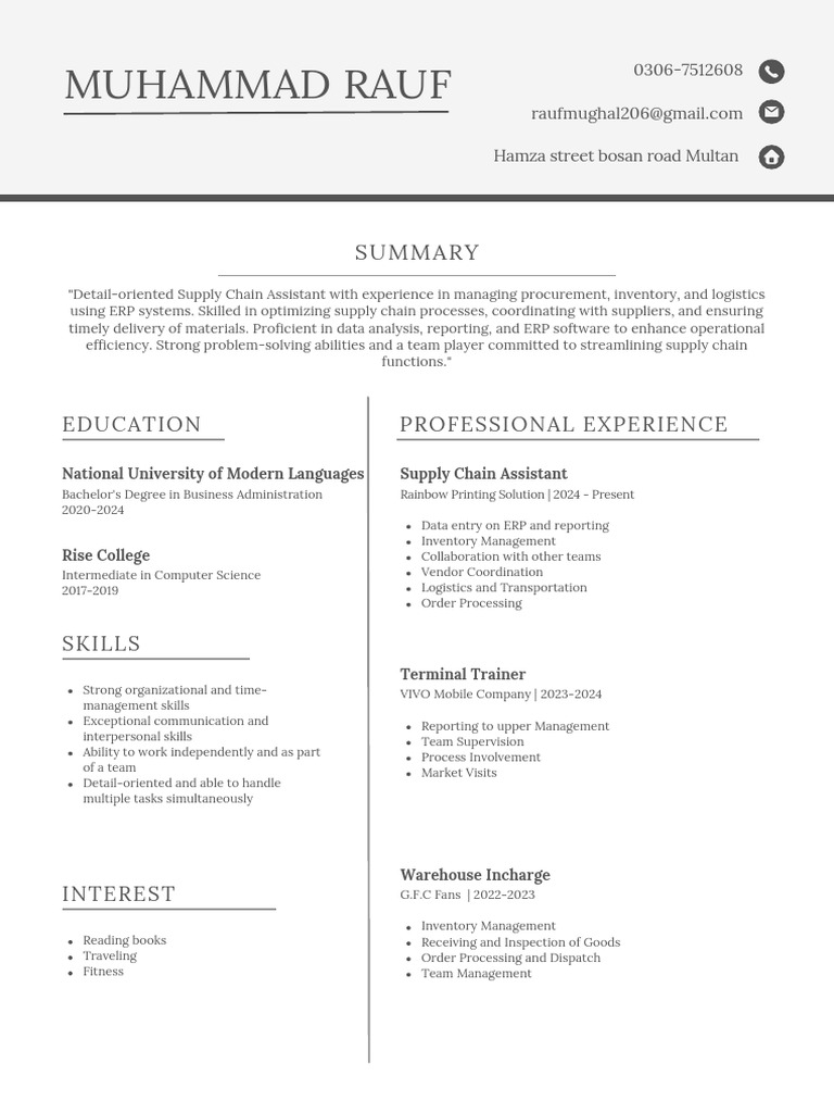 Muhammad Rauf New Updated CV | PDF | Supply Chain | Enterprise Resource ...