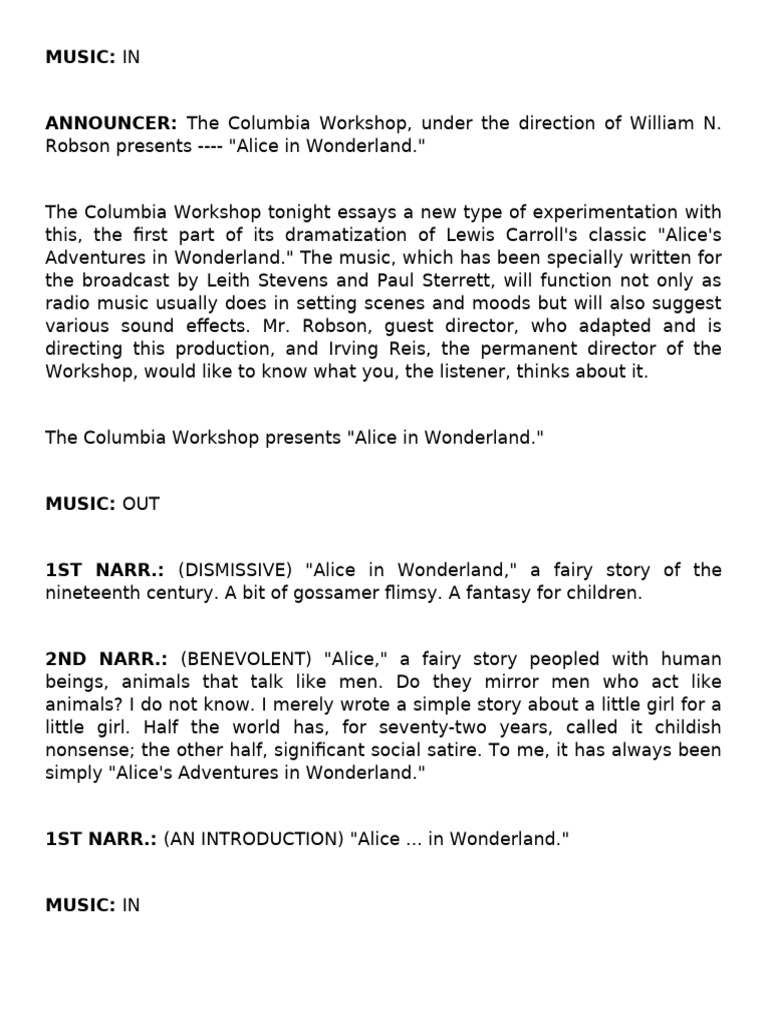 S.O.R.T. - Alice in Wonderland (Part 1) | PDF | Alice's Adventures In ...