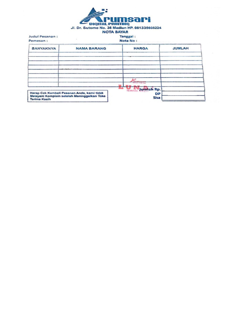 Nota & Kwitansi Arumsari | PDF