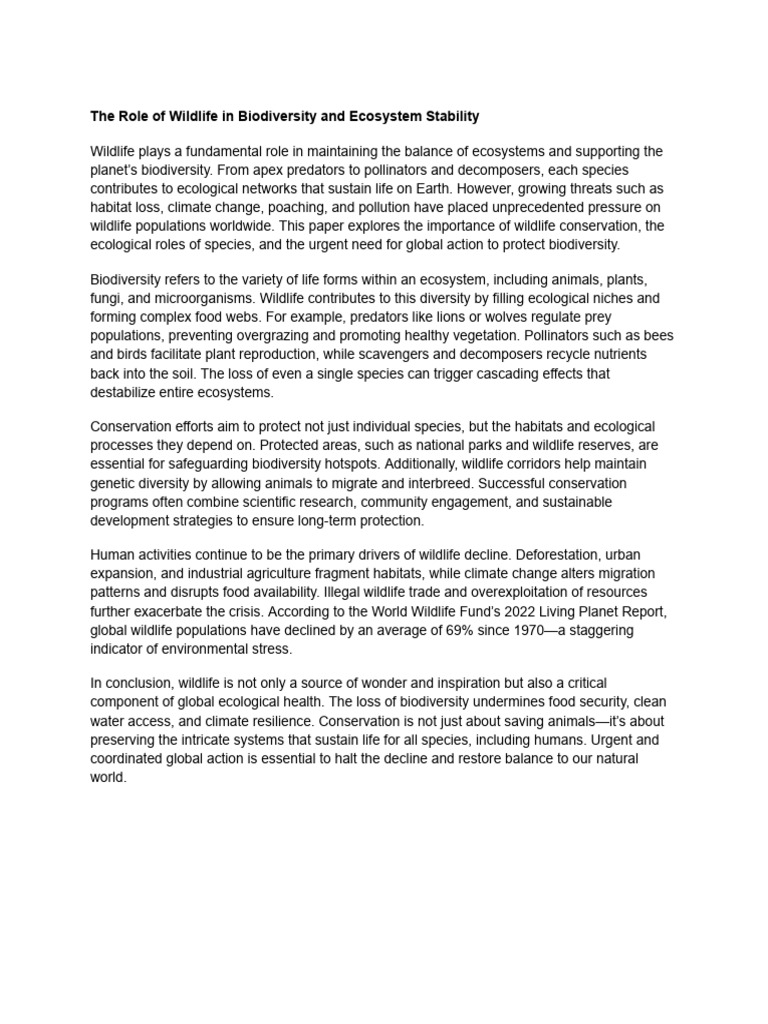 The Role of Wildlife in Biodiversity and Ecosystem Stability | PDF ...