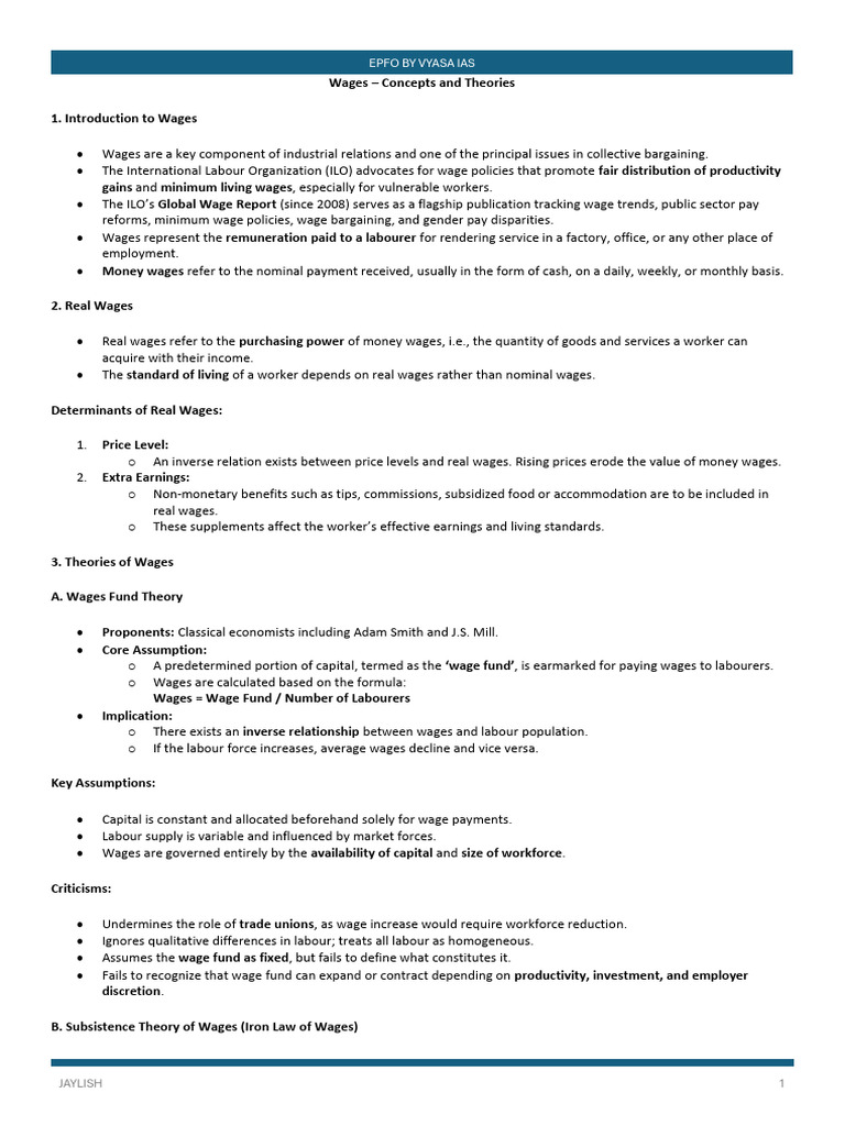 Wage Concepts and Theories Explained | PDF | Labour Economics | Value ...