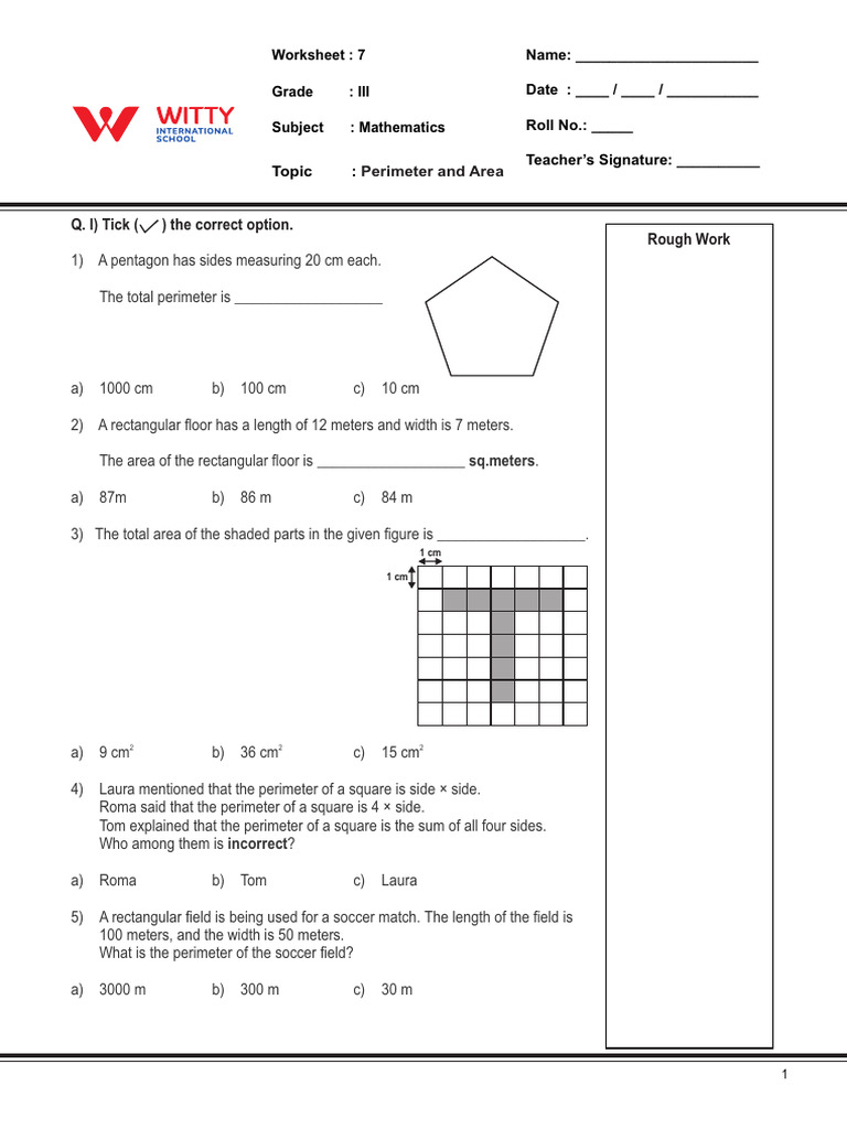Igcse Grade 3 Maths Ws 7 | PDF | Area | Length