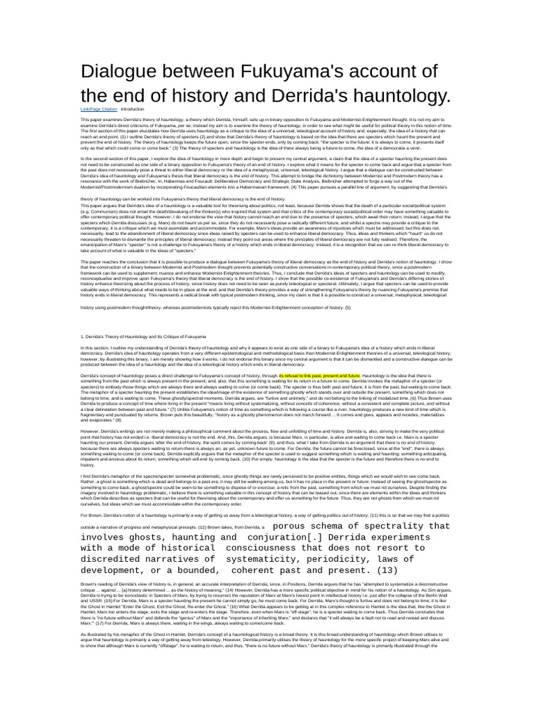 Dialogue Between Fukuyama Derrida | PDF | Marxism | Egalitarianism