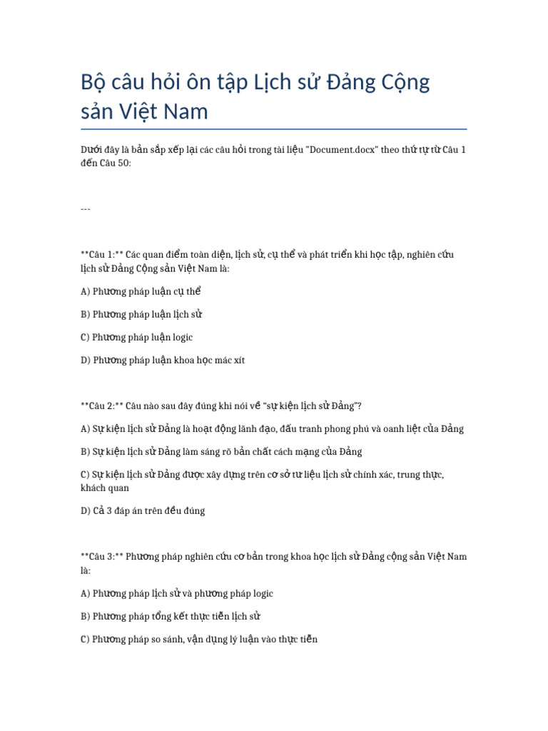 Bo Cau Hoi Lich Su Dang CS | PDF