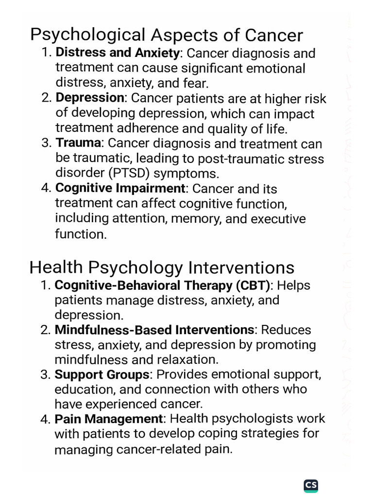 Cancer in Health Psychology | PDF