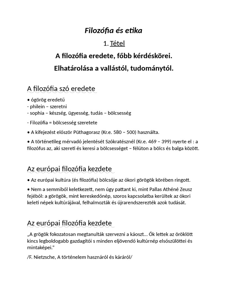 Filozófia És Etika Tételek | PDF