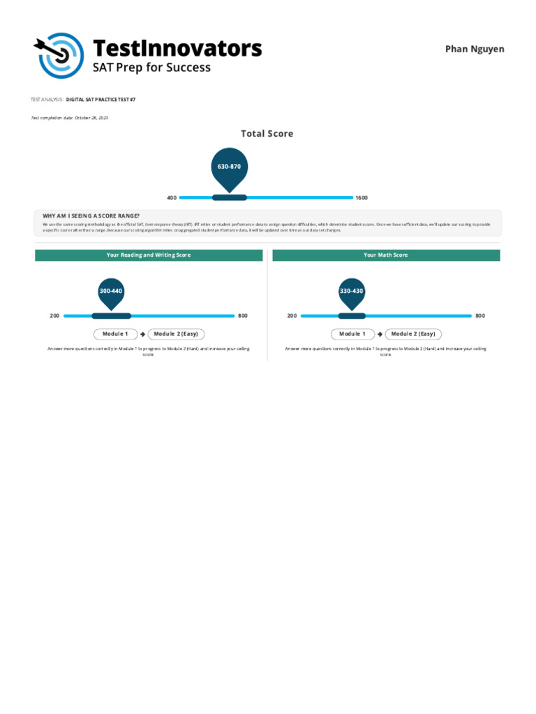 SAT Practice Test 7 Results Summary | PDF | Equations | Algebra