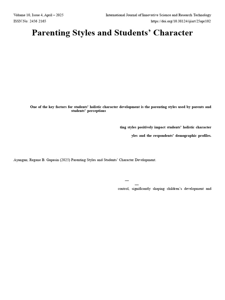 Parenting Styles and Students' Character Development | PDF | Parenting | Psychological Resilience