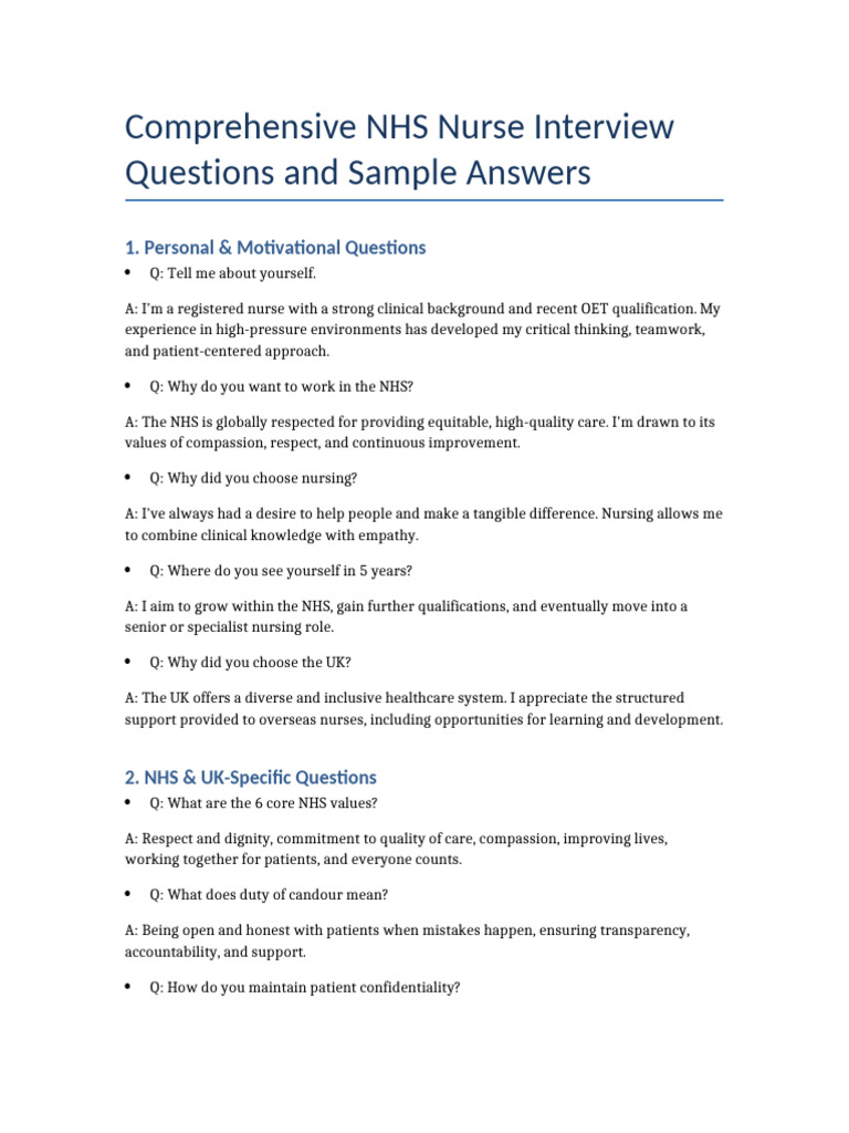 Comprehensive NHS Interview Questions and Answers | PDF | National Health Service | Patient Safety
