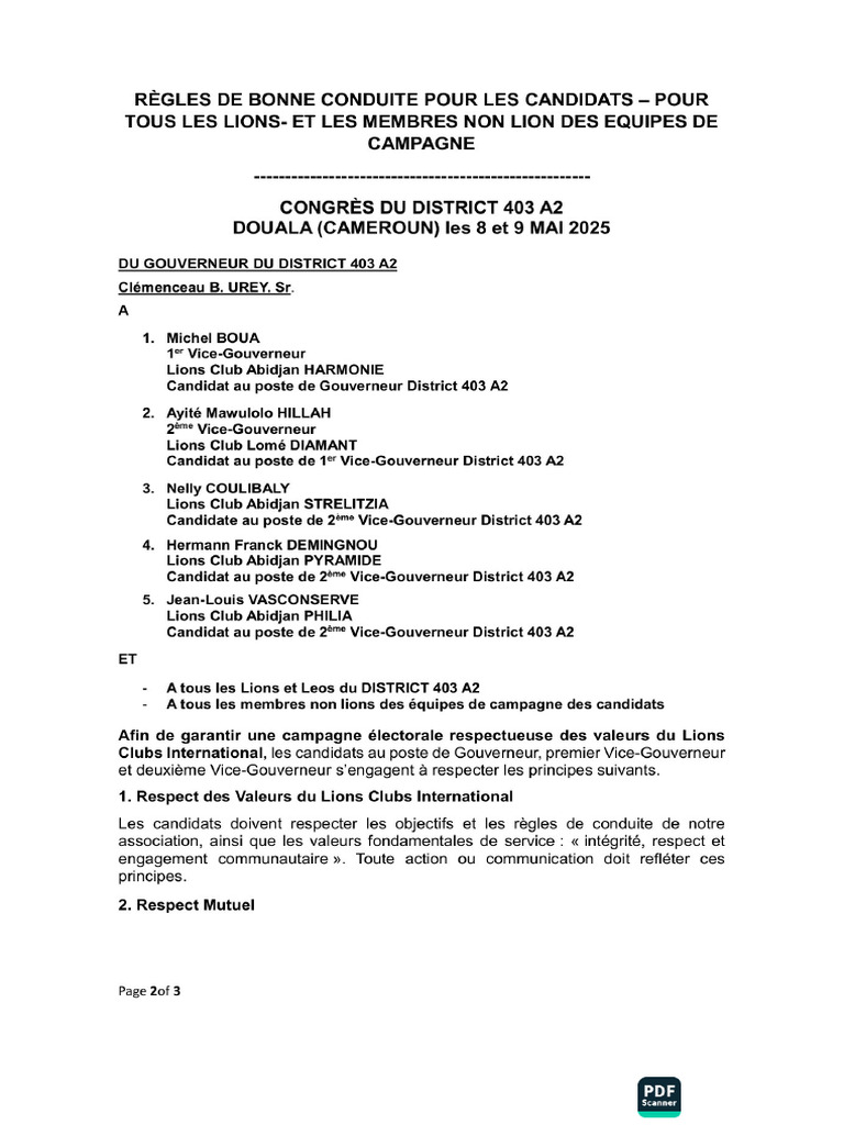Regles de Bonne Conduite Des Elections District 403 A2 | PDF