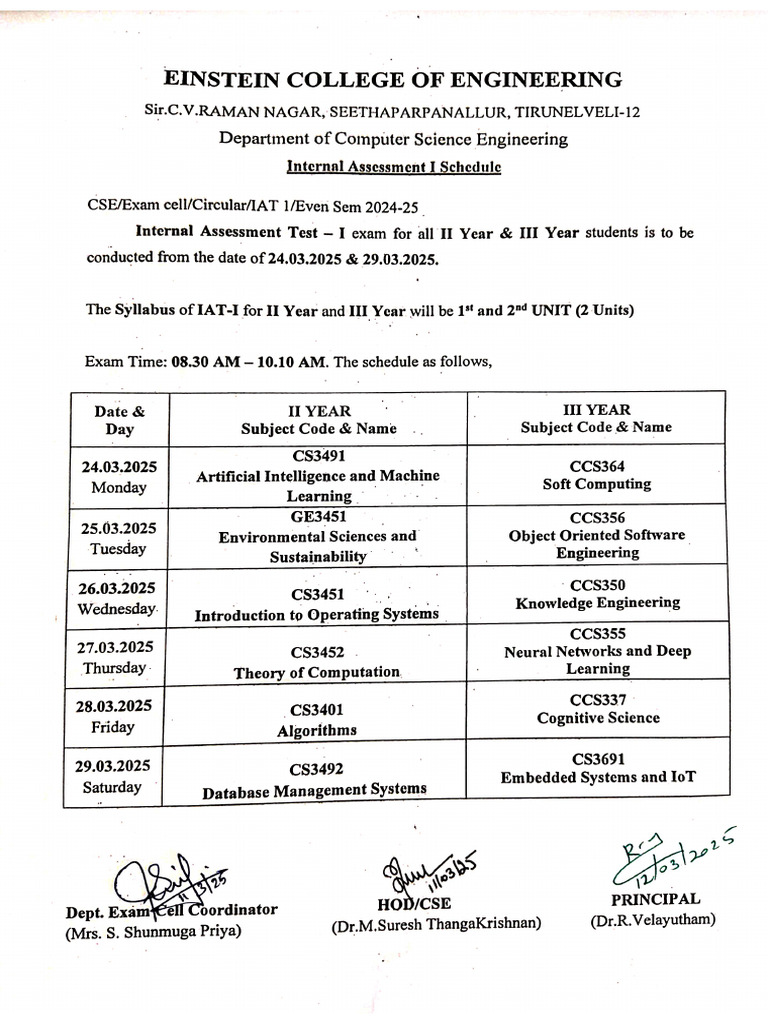 Cse Iat 1 Schedule | PDF