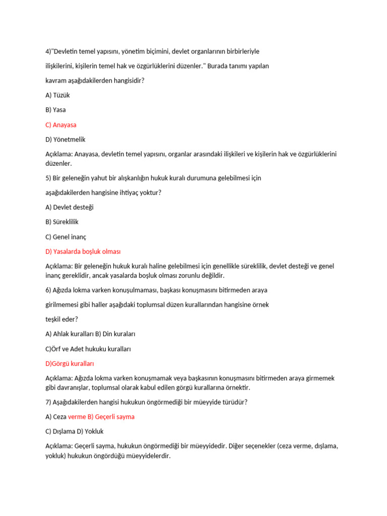 Hukuk VİZE ÖRNEK SORULAR | PDF