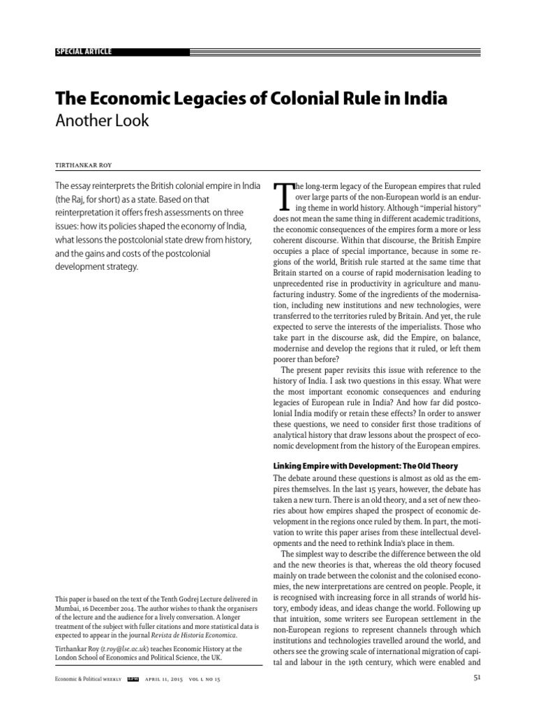 Economic Legacies of Colonial India | PDF | British Raj | Marxism