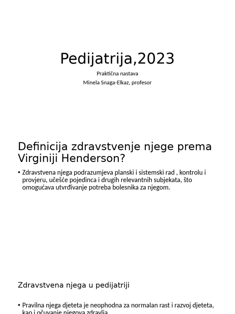 Zdravstvena Njega U Pedijatriji | PDF