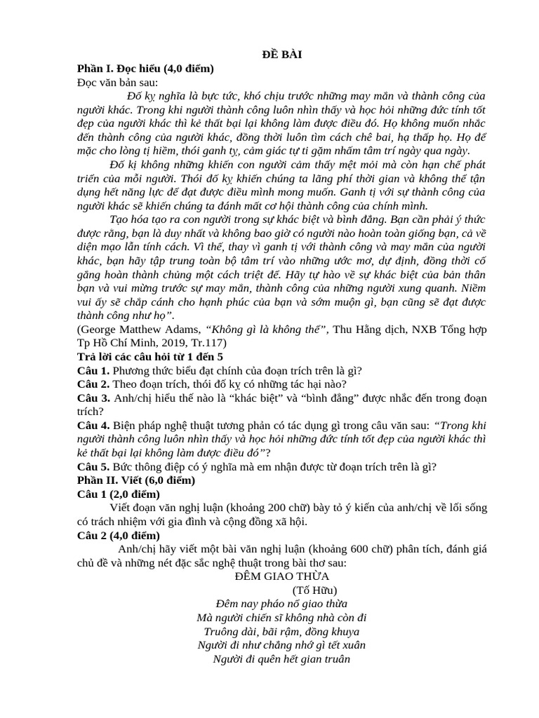 ĐỀ PHẠT 12A2 | PDF