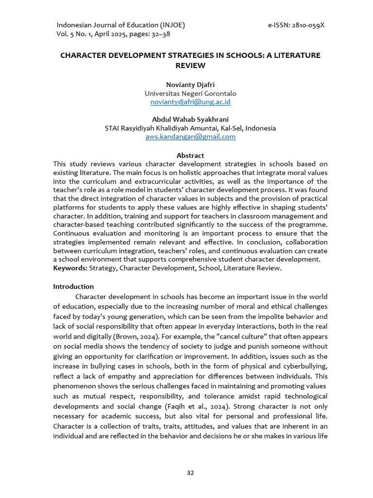 Character Development Strategies in Schools | PDF | Teachers | Curriculum