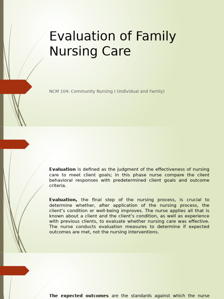 Family Nursing Care Evaluation Guide | PDF | Evaluation | Nursing