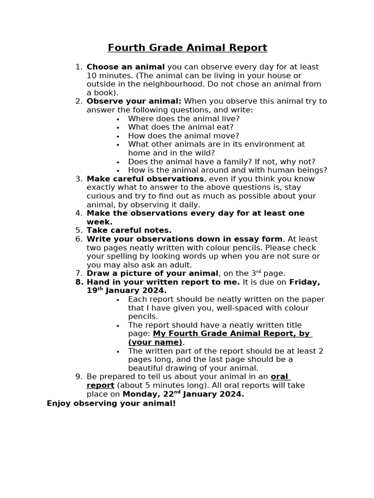 Fourth Grade Animal Report | PDF