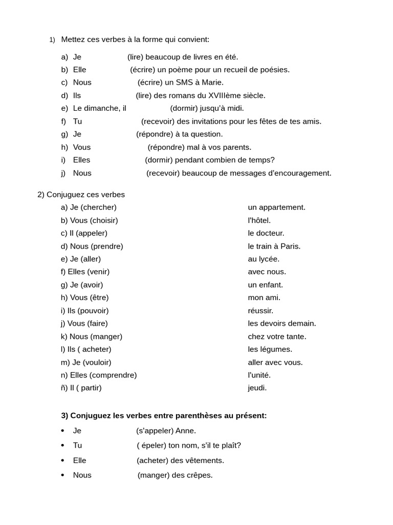 Exercices Du Présent de Lindicatif | PDF