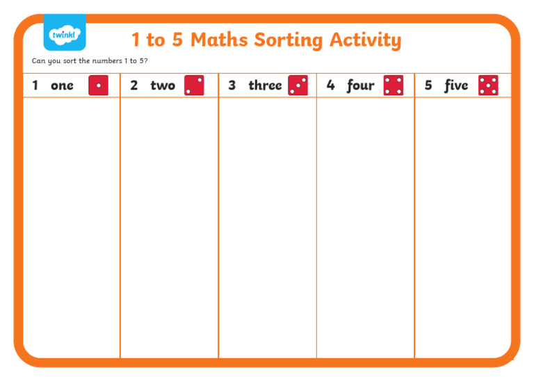 1 to 5 Maths Sorting Cards Table A4 | PDF