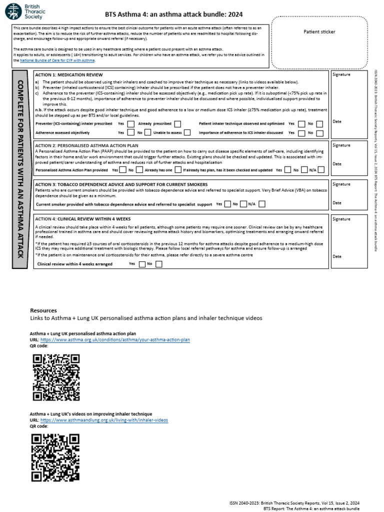 Asthma Attack Care Bundle - Patient Record Sheet | PDF | Asthma | Patient