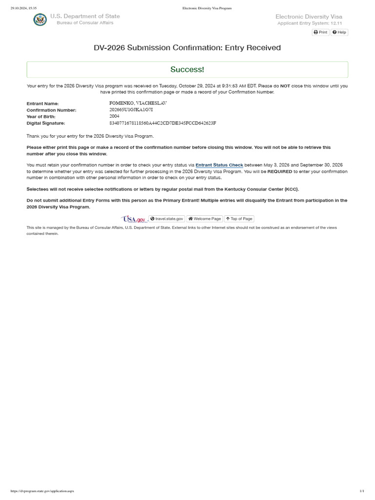 Electronic Diversity Visa Program | PDF | Federal Government Of The ...