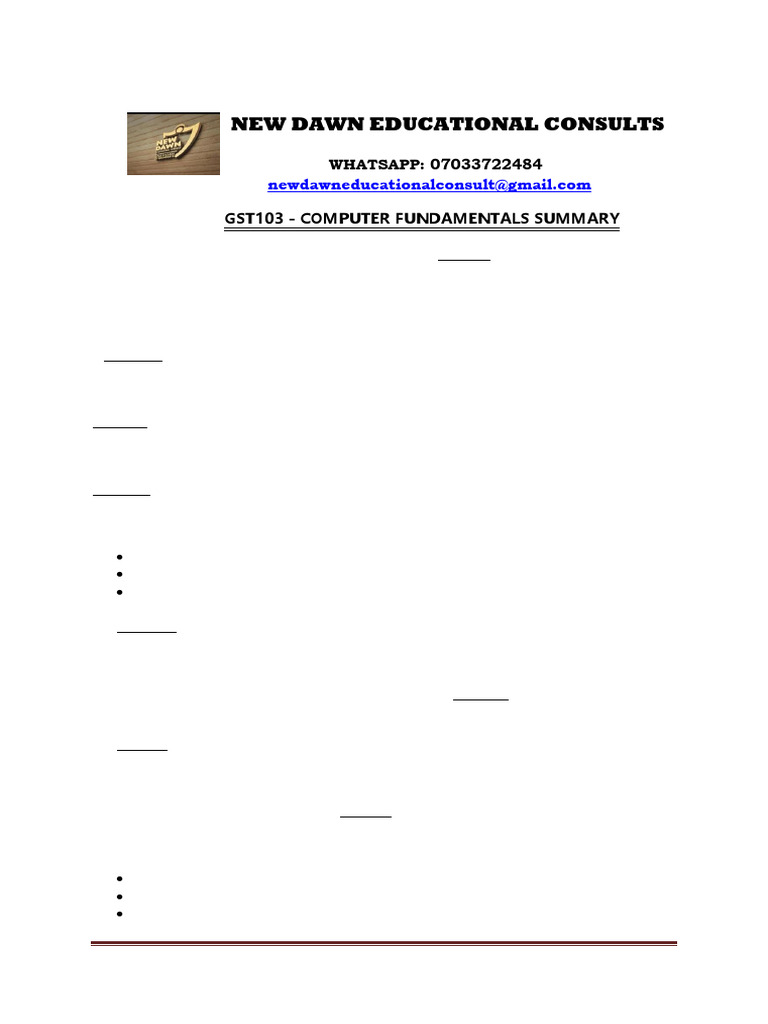 GST103 Computer Fundamentals Overview | PDF | Programming | Computer ...